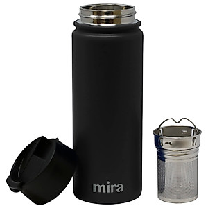 MIRA Stainless Steel Insulated Tea Infuser Bottle for Loose Tea - Thermos Travel Mug with Removable Tea Infuser Strainer - Black - 18 oz