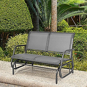 DORTALA 48'' Outdoor Patio Swing Glider Bench Chair, Cozy Patio Bench for 2 People, Steel Rocking Garden Loveseat with Spacious Space, Swing Lounge Glider Chair for Patio Backyard Poolside Lawn, Grey