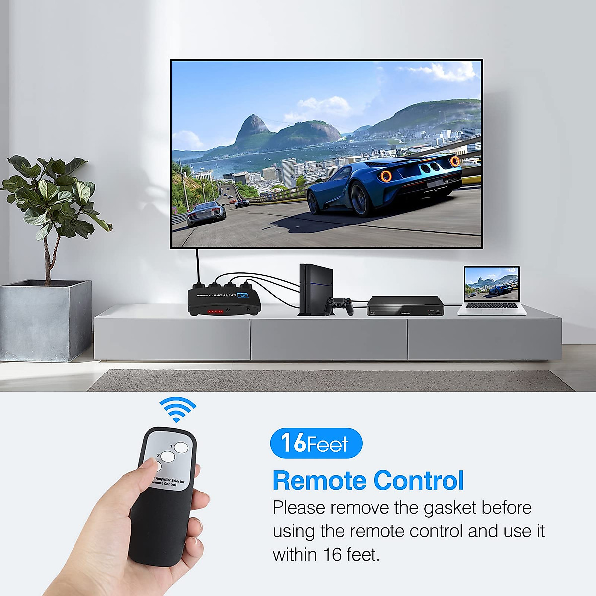 8K@60Hz HDMI 2.1 Switch, HDMI Switch 3 in 1 Out, 3-Port HDMI Switcher Selector, Supports 4K@120Hz, 1080P@240Hz, 1080P@120Hz for Fire Stick, HDTV, PS4/5, Game Consoles with Remote Control