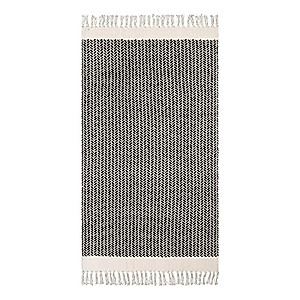 Lahome Boho Entryway Rug, 3x5 Rug for Bedroom Lightweight Washable Throw Rug Woven Cotton Bathroom Rugs with Tassels, Farmhouse Black and White Rug for Living Room Kitchen Office Dorm Gifts