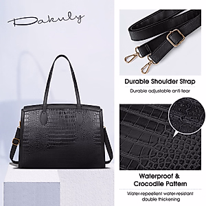 Laptop Bag for Women 15.6 Inch Laptop Tote Bags PU Leather Lightweight Womens Computer Bag Office Shoulder Bag Handbag Large Capacity Work Briefcase Bag 2PCs Black Crocodile Pattern