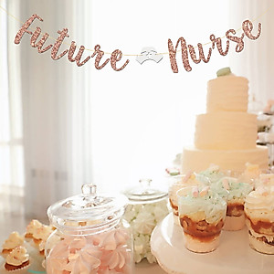 Future Nurse Banner, Nurse Grad Banner, Congrats Nurse RN, Nursing School, Medical College Graduation Party Decorations (Rose Gold Glitter)