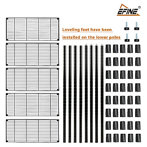 Catalina Creations EFINE 5-Shelf Shelving Unit with Shelf Liners Set of 5, Adjustable Storage Rack, Steel Wire Shelves, Shelving Units and Storage for Kitchen and Garage (35.5W X 15.8D X 71H)