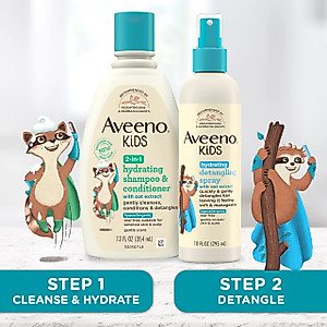 Aveeno Kids Hydrating 2-in-1 Shampoo & Conditioner with Detangling Spray, Gently Cleanses and Conditions Hair, 12 fl. oz & 10 fl. oz