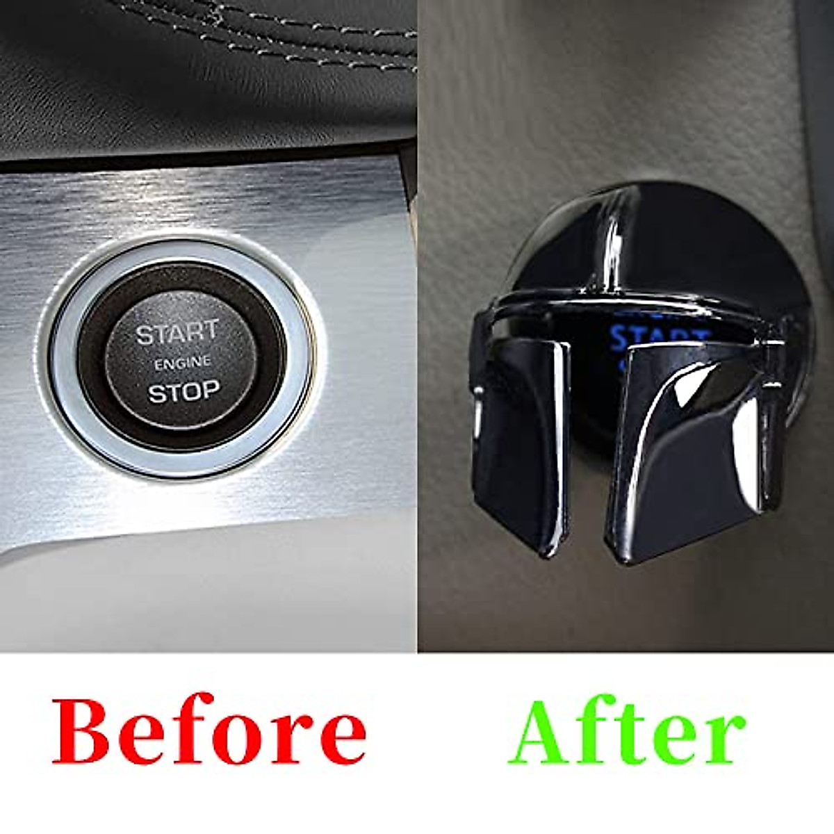 BestEvMod Mando Style Universal Car Engine Start Stop Button Cover Anti-Scratch Push Start Button Protective Cover 3D Cool Car Interior Accessories(Chrome Black)