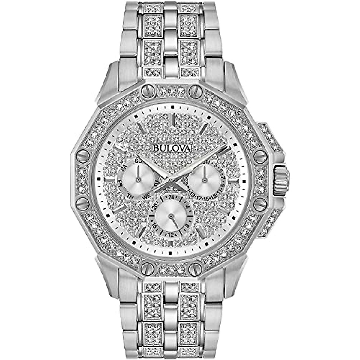 Bulova Men's Crystals Octava Stainless Steel 6-Hand Multi-Function Quartz Watch Style: 96C134