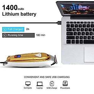 VGR Cordless Hair Clippers for Men Professional, Rechargebale with LED Display, T Outliner Beard Trimmer Barber Haircut Grooming Home Hair Cutting Kit for Kids & Baby - Gloden-1