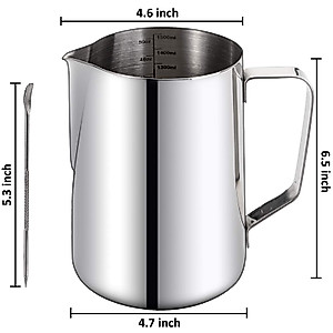 Nicunom 50oz Milk Frothing Pitcher, Stainless Steel Coffee Tools Cup Steaming Pitchers with Decorating Art Pen, Milk Coffee Cappuccino Latte Art Milk Jug Cup for Espresso Machines Latte Art