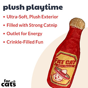 Huxley & Kent Cat Toy | Fat Cat Hot Sauce | Snack Attack Strong Catnip Filled Cat Toy | Soft Plush Kitty Toy with Catnip and Crinkle | Kittybelles