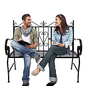 CIPACHO 44.5" Garden Bench Iron Frame Bench Outdoor Double Sofa Chair Seating Furniture Patio Park Outdoor Bench Patio Porch Chair Vintage Backyard Seat Furniture All Weather