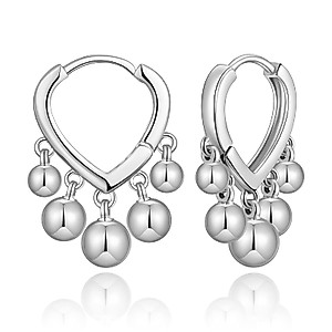 14K Gold Plated Earrings for Women Dainty Beaded Statement Earrings Sterling Silver Cute Dangle Earrings for Girls (1-silver)