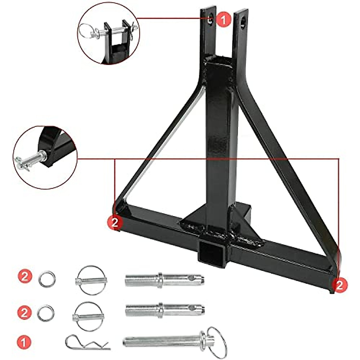 2" Receiver 3 Point Trailer Hitch Category 1 Tractor Tow Drawbar Adapter Compatible with BX Kubota John Deere LM25H WLM Tractor NorTrac Kioti Yanmar