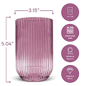Greenline Goods Ribbed Drinking Glasses Set of 4 – 14.7 oz Mulberry Ribbed Glassware Sets – Fluted Glassware & Glass Cups Set, Versatile Glasses Drinking Set for Everyday Use and Special Occasions