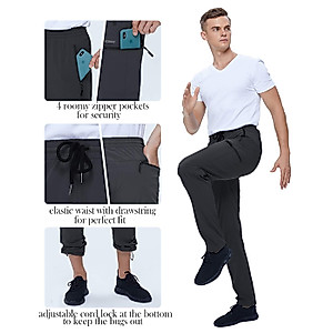 VEOBIKE Mens Hiking Stretch Pants Quick Dry Lightweight Water Resistant Cargo Outdoor Fishing Pants Adjustable Bottom Pockets Black