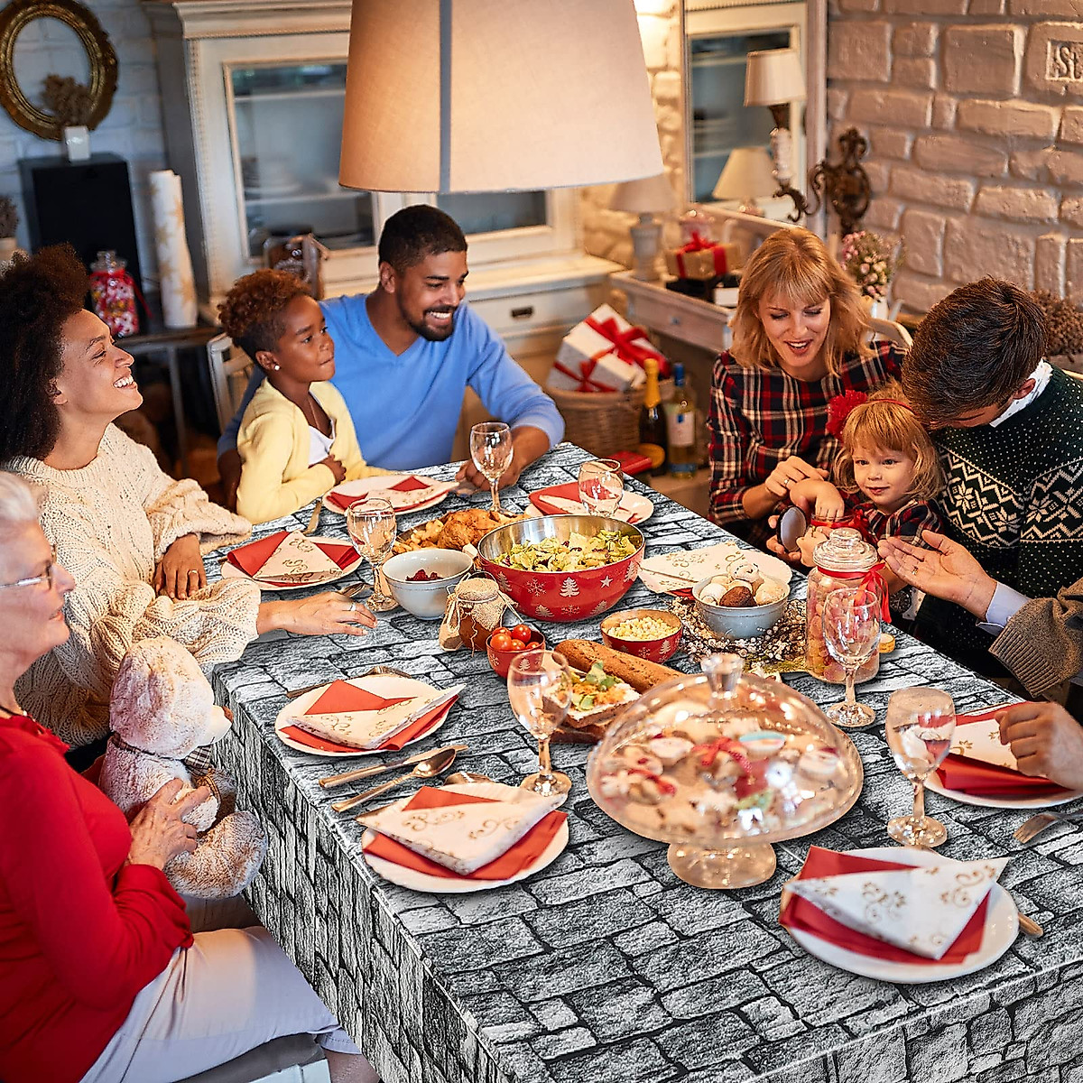 Irenare Stone Wall Tablecloths, Medieval Themed Party Decorations Supplies Disposable Plastic Brick Stone Tablecloth Castle Brick Wall Table Covers for Halloween Birthday Party Favors(3 Pack)