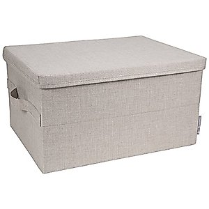 Bigso Soft Foldable Polyester Storage Box with Lid | Fabric Storage Bin with Lid and Handles for Closets and Rooms | Collapsible Storage Box for Clothes and More | 13.4″ x 17.7″ x 9.8” | Large | Beige