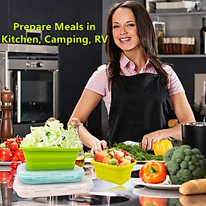 ECOmorning Reusable Silicone Food Storage Containers Collapsible Food Storage Containers with Airtight Lids Slicone Camping Bowls- Microwave and Freezer Safe, Set of 4