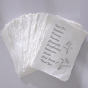 E-Tailor Handmade Cotton Deckle Edge Paper Loose Leaf Sheets for Sketch Painting Invitatons Art Work Kids 130 GSM Ivory White (HPDW-102-3x5-50-Sheets)