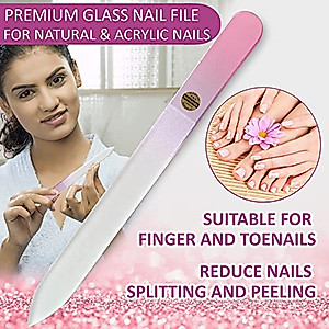 Czech Glass Nail File with Case - Glass Foot File Hand Callus Remover - Nice Gift Women - Crystal Nail Files For Natural Nails Glass Fingernail - Toenail Finger Board Sleeve Emery Boards 2 Files Set