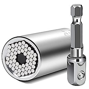 YAOGNAHS Universal Socket, 1/4"-3/4" (7mm to 19mm) Ratchet Universal Socket Set with Wrench Power Drill Adapter - Best Tool Present for Handyman Men Husband Father Boyfriend Him (Silver)