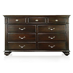 Furniture of America Damos Solid Wood 9-Drawer Dresser in Dark Walnut