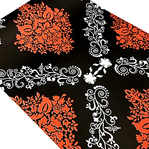 REDODECO Vintage Black Red Damask Adhesive Paper Shelf Liner Peel Stick Dresser Drawer Sticker Home Deco Wallpaper 17.7inch by 100inch