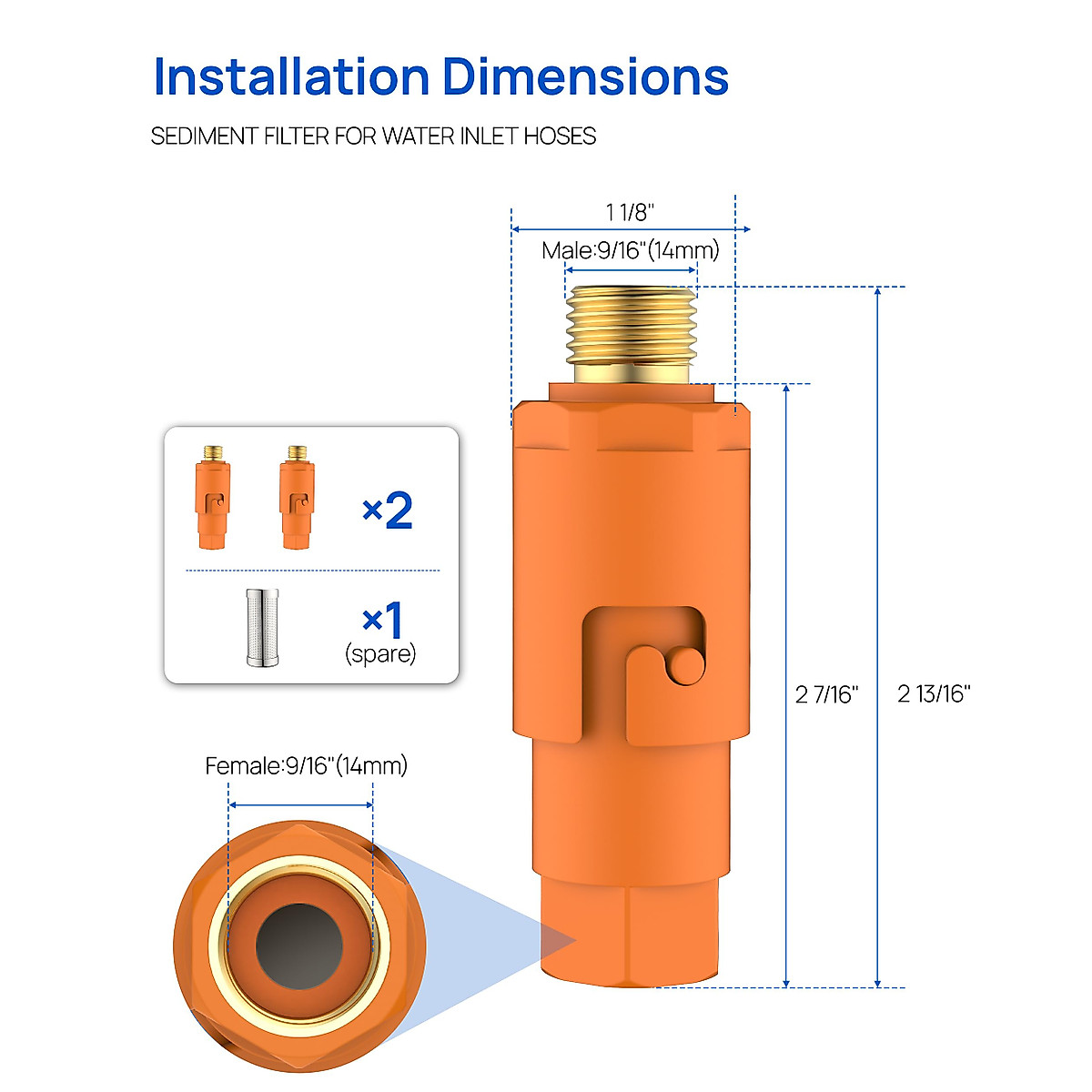 J-HVA Sediment Water Filter G3/8(9/16in) - Under Sink Water Filter, for Bathroom Kitchen RV Plumbing Water Faucet Supply Lines,35 Micron Flushable Inline Water Hose Filter, Conncet Angle Valve(2 Pack)