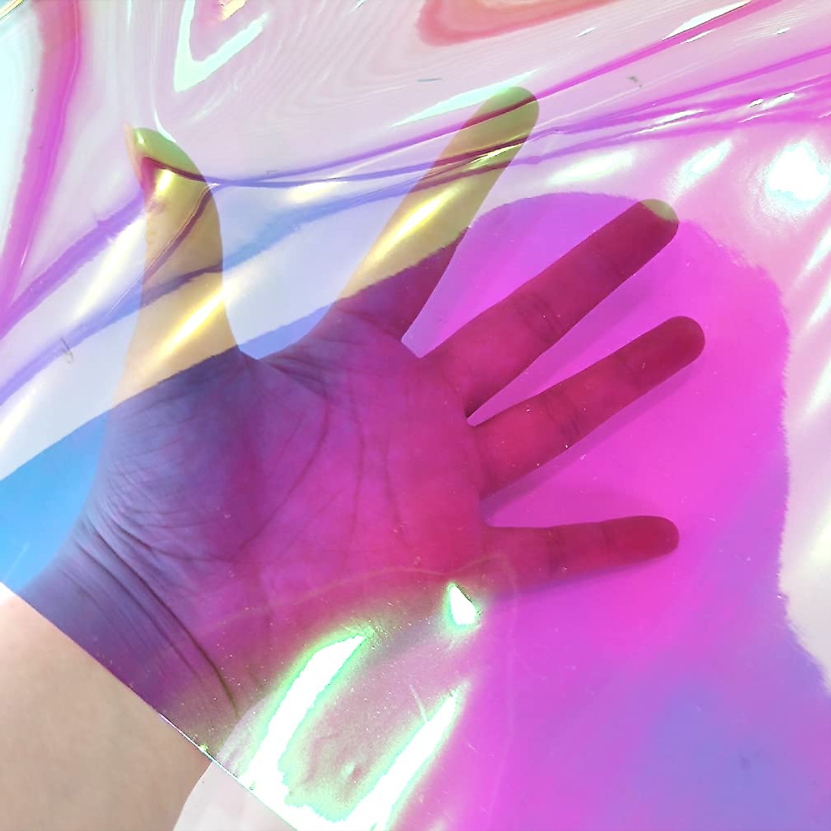 12x53 Inch Iridescent Holographic Clear PVC Fabric Transparent Laser Rainbow Vinyl for DIY Patchwork Bags Bows Jewlery Making