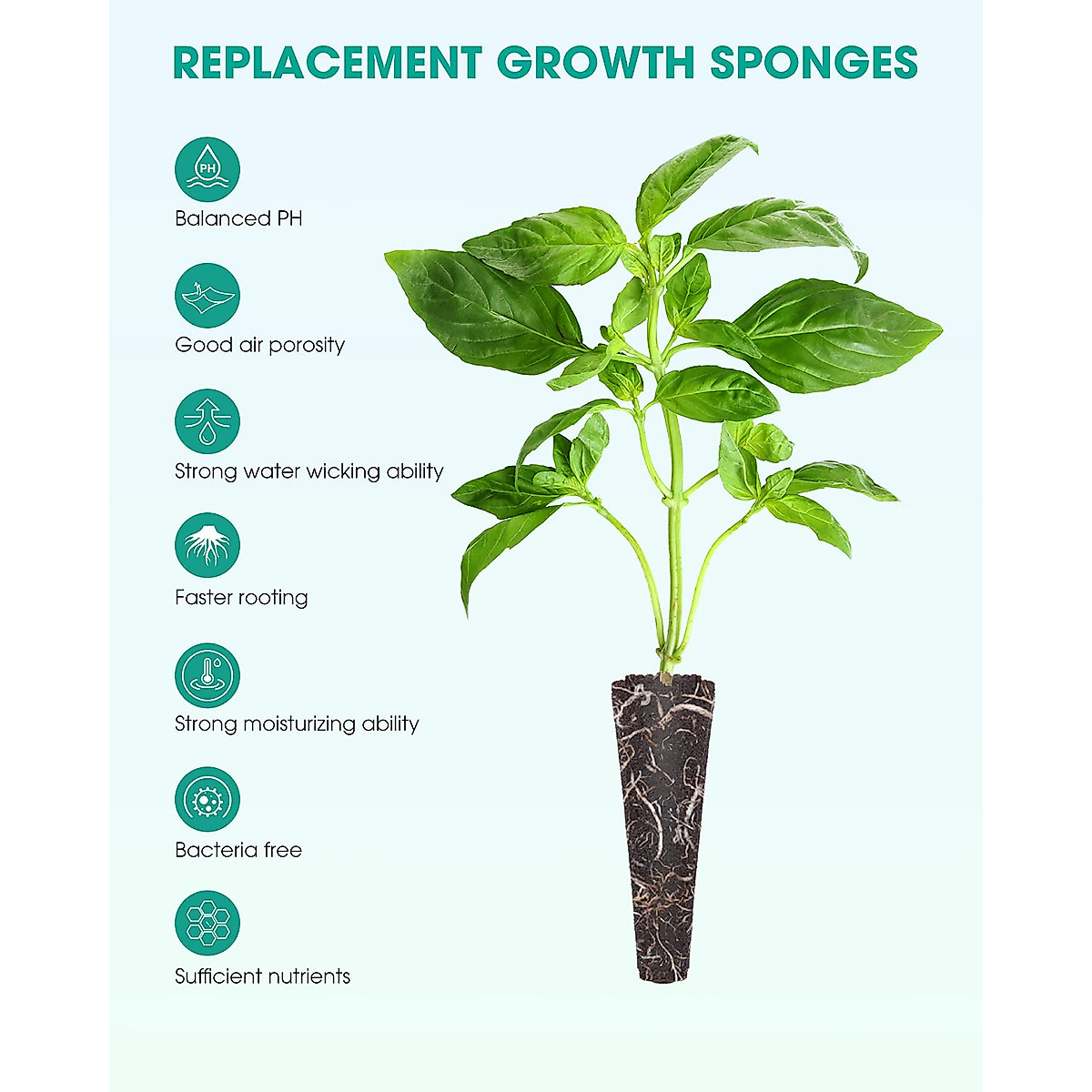 VIC VSEE 100 Pack Growth Sponges, Replacement Root Growth Sponges Seed Pods Compatible with AeroGarden, Seedling Starter Sponges Kit for Hydroponic Indoor Garden System