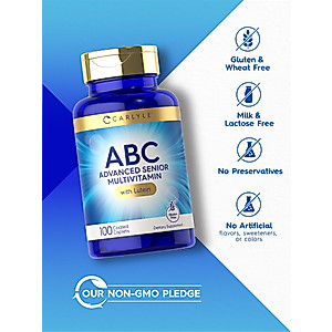 Carlyle Senior Multivitamin for Over 60 | 100 Caplets | with Lutein & Lycopene | ABC Advanced Supplement for Men and Women | Non-GMO, Gluten Free