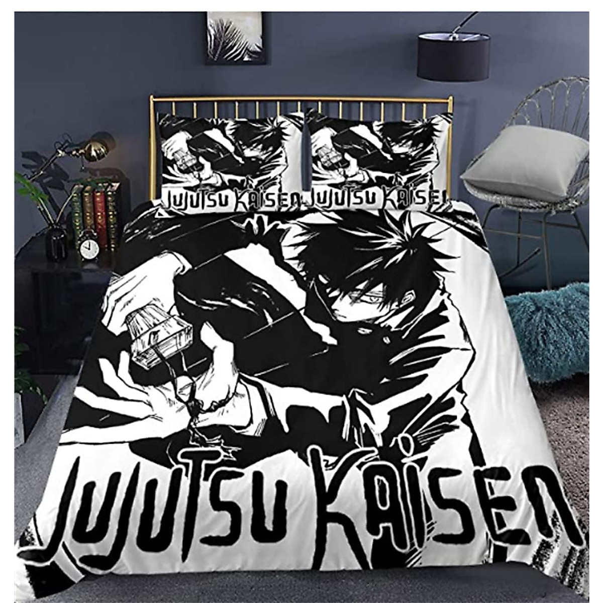 DAIRUINI Anime Jujutsu Kaisen Bedding Set Japan Anima Gojo Satoru Itadori Yuji Bed Line for Kids Teen Duvet Cover Home Textile Bed Cover Set Pillowcase,DA-244,Queen:90"x90"/229 * 229cm