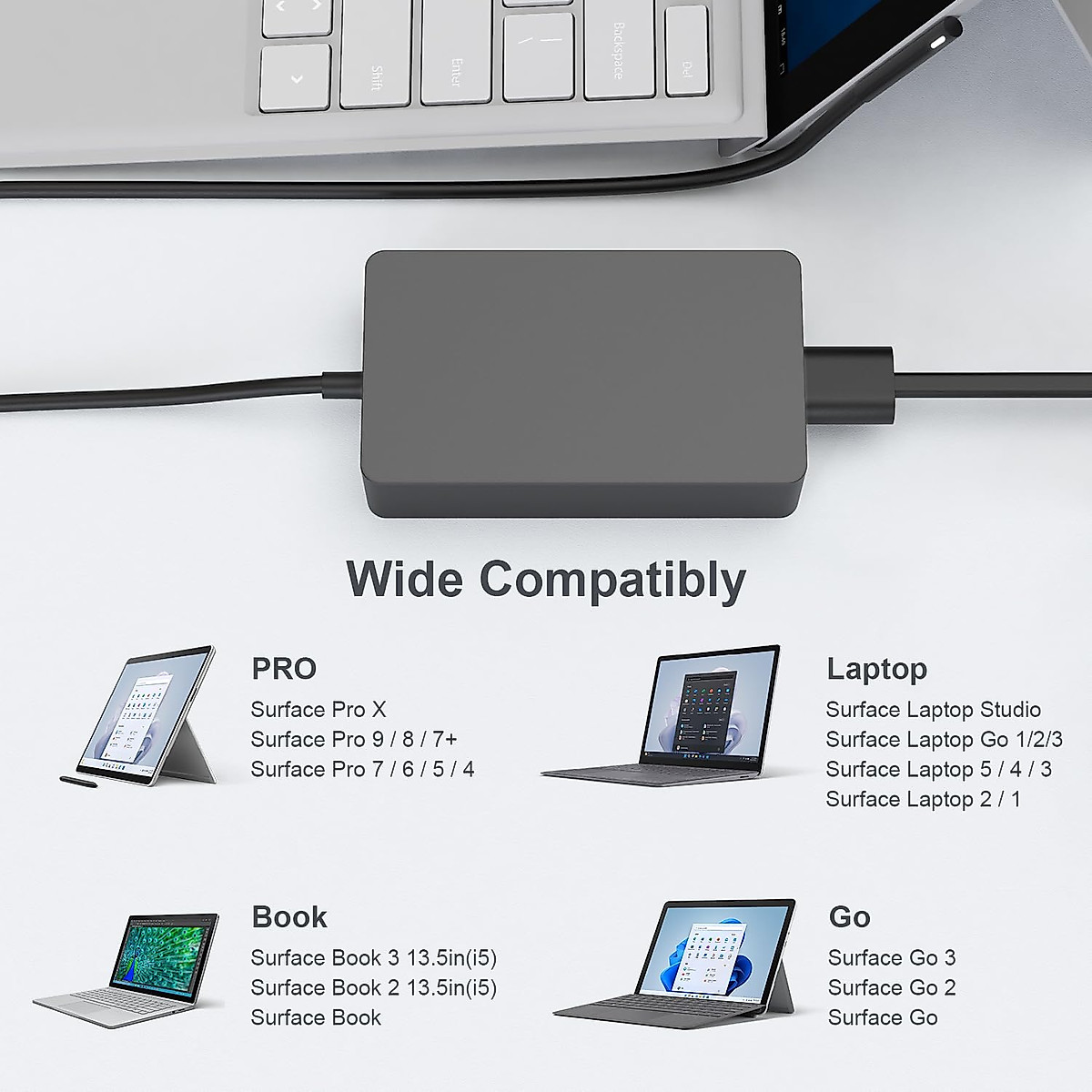 Surface Book Charger, AYNEFF 15V 4A 65W Surface Pro 7 Power Supply Compatible with Microsoft Surface Book Surface Laptop Surface Pro 7 Pro 6 Pro 4 Pro X, Surface Go, 5.9ft DC Cable with USB 5V 1A