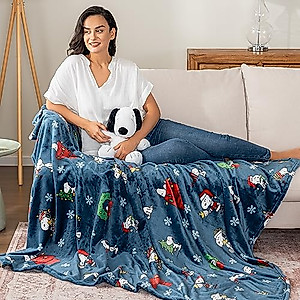 Berkshire Blanket Peanuts® Heavyweight Christmas Blanket,VelvetLoft® Cute Character Snoopy Plush Bed Blanket,Peanuts Best Chirstmas Icons Opened Up Navy,60 in x 70 in (Official Peanuts® Product)