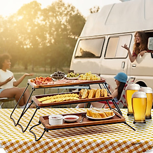 Tidita 3 Tier Serving Tray Acacia Wood - Cupcake Stand & Tower Serving Trays - 3 Tiered Wooden Large Serving Platter for Dessert - Food Display Stands & Charcuterie Board for Party, Picnic, Buffet