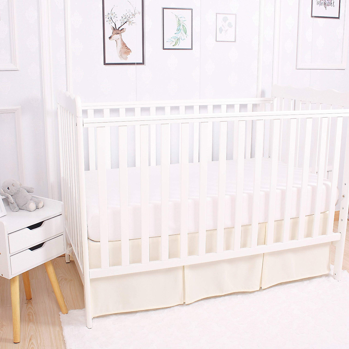 CaSaJa Green Baby Crib Skirt for Boy and Girl, Durable Woven Platform and Stylish Box Pleated Design, 14" Soft Breathable Crib Dust Ruffle Drop, Fits Standard Size Crib Bed and Easy Install, Green