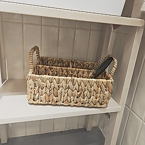 Remote Control Holder Wicker Desk Organizer Divided Storage Basket,Hand Woven Cosmetic Storage Box with 3 Compartments,Water Hyacinth Remote Control Basket for Desktop Organizing