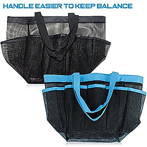 DanziX 2 Pack Portable Mesh Shower Caddy, Quick Dry Shower Tote Bag Hanging Toiletry Bath Organizer with 8 Storage Compartments for Shampoo, Soap and Other Bathroom Accessories - Black, Blue
