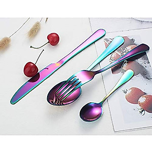 Lightahead 16pcs Rainbow colored Iridescent Stainless Steel Flatware Tableware Cutlery Set in attractive Black Gift Box (Multicolored)