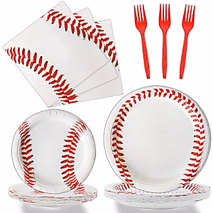 gisgfim 96 Pcs Baseball Party Supplies Bundle Paper Plates Napkins Baseballs Party Birthday Decorations Favors For Girls Serves 24