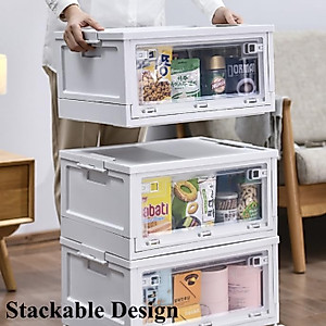 UXPEYIC Foldable Camping Storage Box with Lid, 30L Collapsible Toy Storage Bin with Bamboo Cutting Board and Door, Stackable Storage Crate Organizer for Car Trunk, Picnic, Camping, Home, Dorm