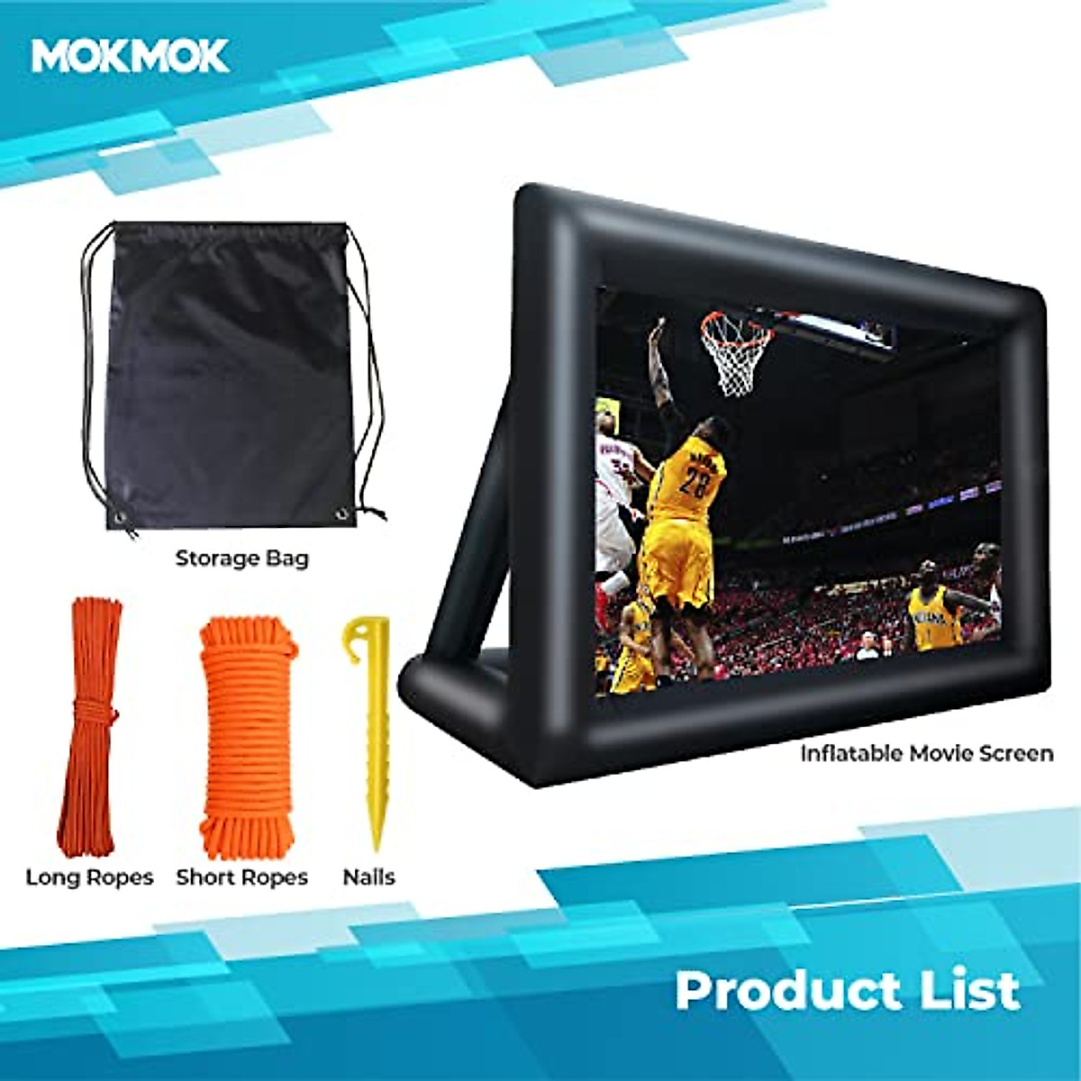 Mokmok 20ft Front and Rear Projection Inflatable Projection Screen,with Air Blower and Storage Bag, Blow Up Movie Screen for Backyard Outdoor Movie Night Barbecue Pool Party, Easy Setup
