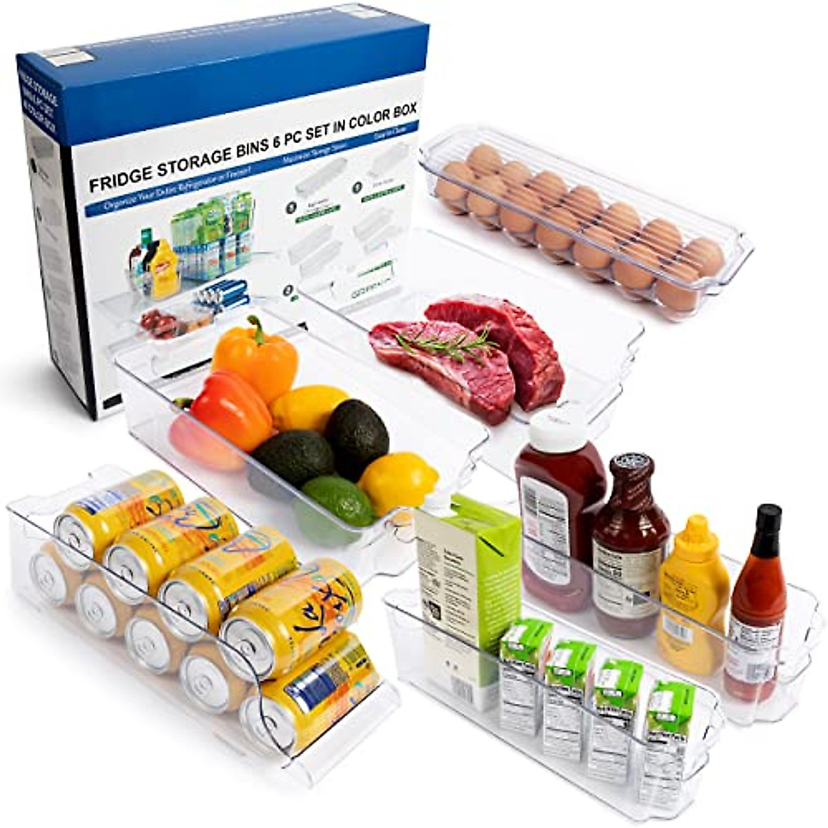 Greenco Fridge Bins, Set of 6 | Stackable Clear Refrigerator Organizer Bins w/ Durable Handles | Pantry Storage Bins | Kitchen and Refrigerator Organization | Organizing Bins, BPA Free, Shatter Proof