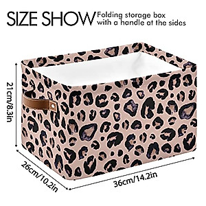 Large Storage Basket Pink Black Leopard Foldable Storage Box Organizer Bins with Handles for Bedroom Home Office