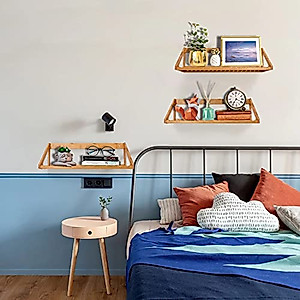 NIUXX Floating Shelves Wall Mounted, 3Pcs Solid Bamboo Wall Hanging Rack Holder, Wall Storage Shelves for Bedroom, Living Room, Bathroom, Kitchen, Office Decor