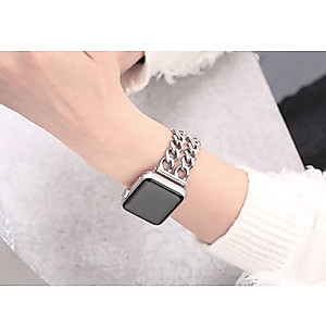 Secbolt Bands Compatible Apple Watch 38mm 40mm 41mm iWatch Series 9 8 7 6 5 4 3 2 1 SE Stainless Steel Chain Links Replacement Strap, Silver