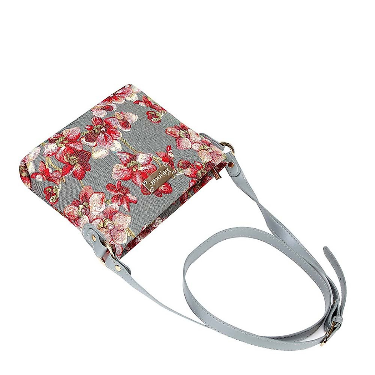 Signare Tapestry Crossbody Bag Shoulder Purse for Women In Orchid Grey and Red Design (XB02-ORC)