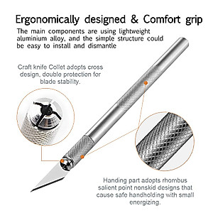 Craft Knife, Premium Craft Hobby Utility Knife Set, Craft knife blades, Craft Knife Hobby Knife, 1 Pieces Craft Knife Hobby Knife with 10 Pieces Stainless Steel Blades Kit, Craft Knife for Art