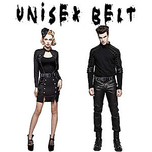 WHIPPY Double Grommet Belt for Women Men PU Leather Double Prong Buckle Vintage Punk Rock Jeans Belts (Black, L)