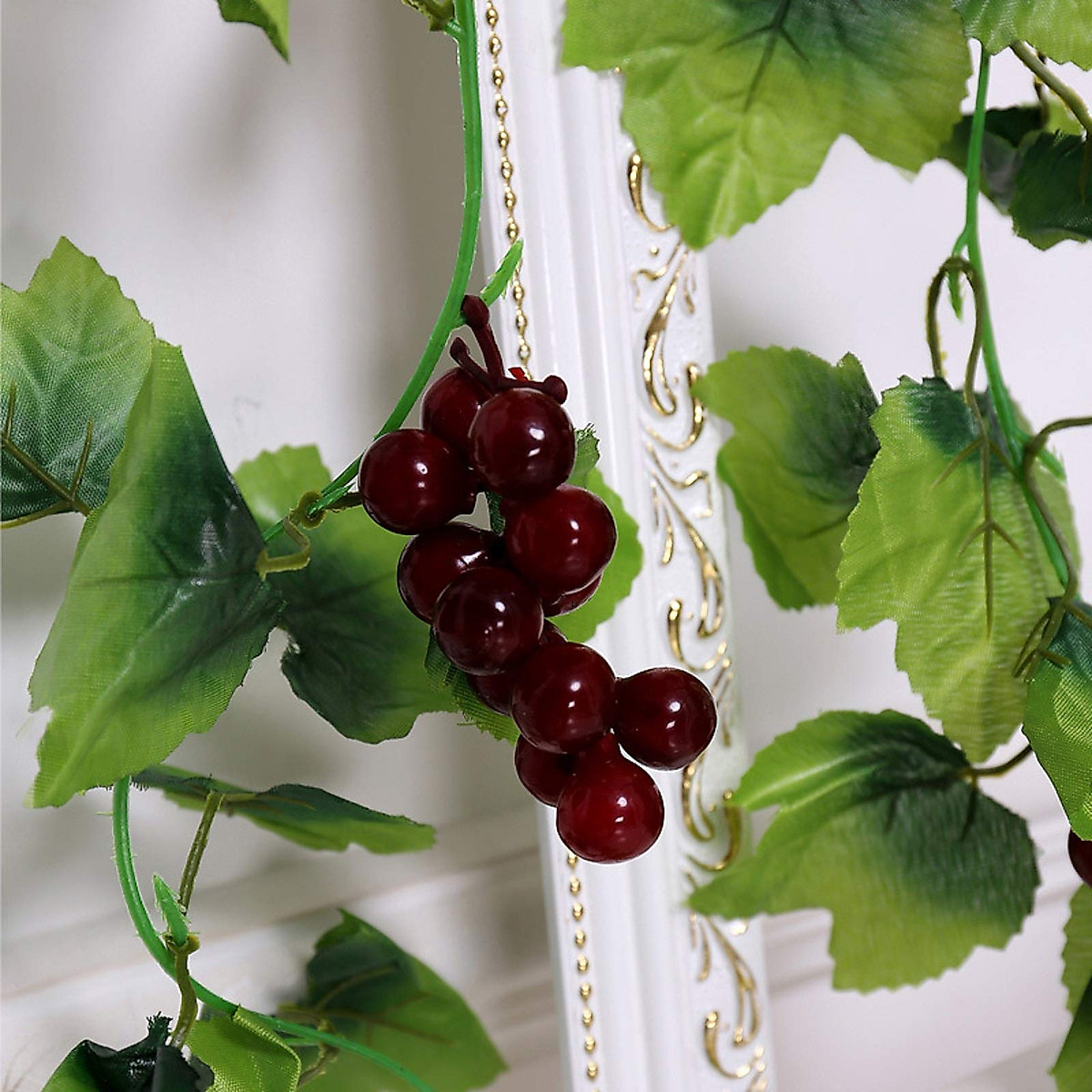 ASkinds 5Pcs Artificial Grapes Vines Leaves Hanging Grapes Rattan Leaves Fruit Grapevines Rattan Artificial Greenery Garland for Home Garden Wedding Party Decoration