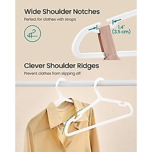 SONGMICS Clothes Hangers, Pack of 50, Plastic Hangers, with Wide Shoulder Notches, Space-Saving Coat Hangers, 16.4 Inches Wide, for Closet, Cloud White UCRP010W01